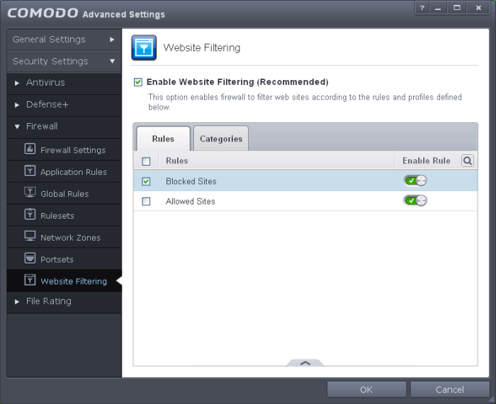Comodo Internet Security Website Filtering, Internet Security | COMODO